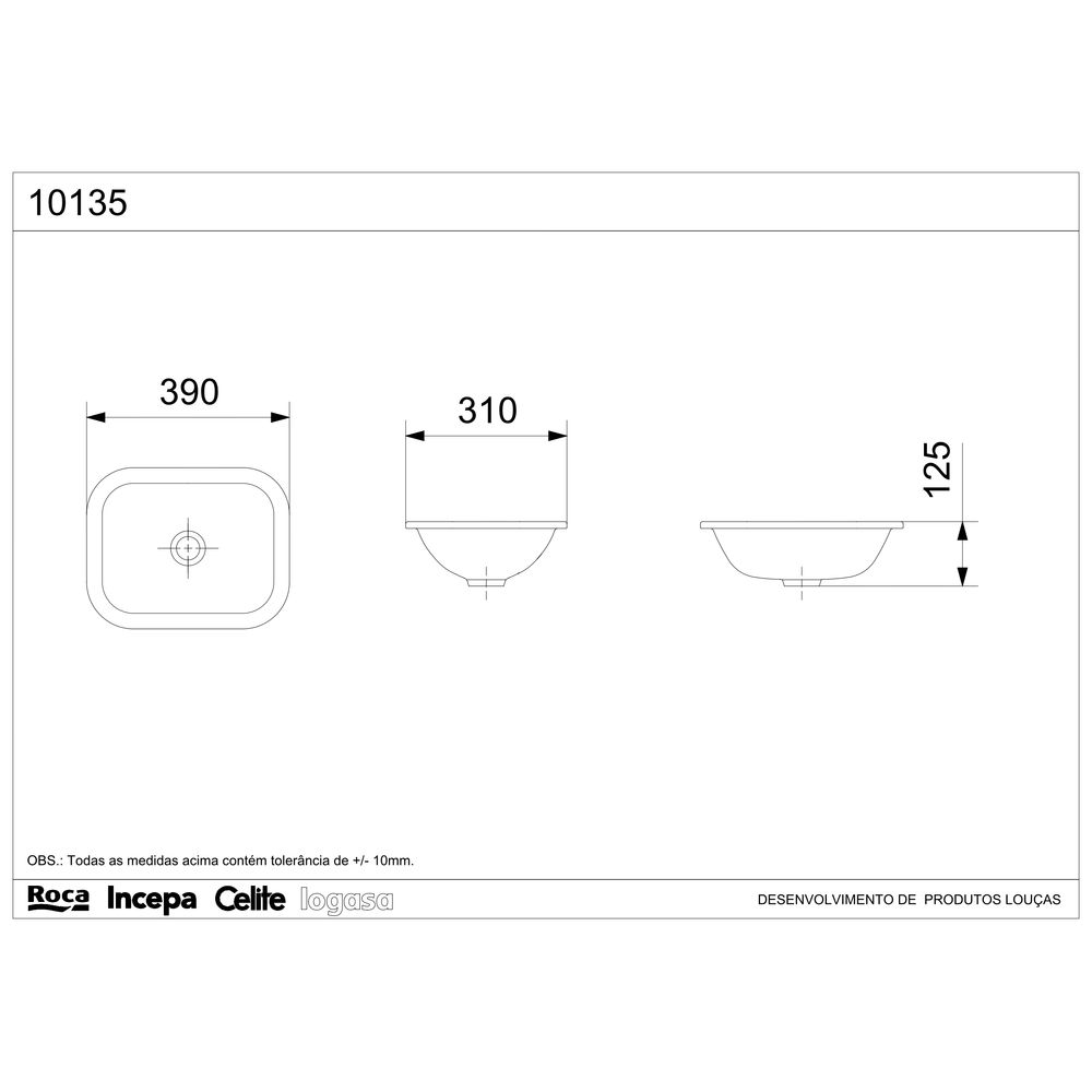 Cuba de Sobrepor/Embutir Retangular Branca Incepa 390x310 - revesteonline